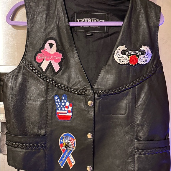 Unik | Jackets & Coats | Unik Black Leather Vest With Patches Xl | Poshmark